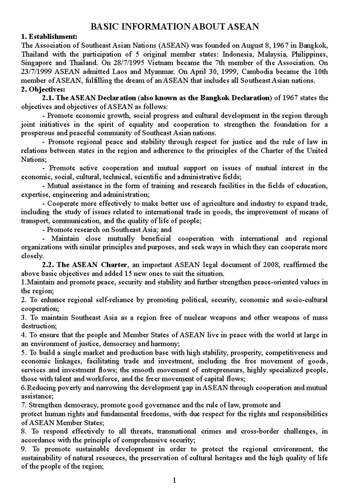 Đề cương kte asean - dethineu - BASIC INFORMATION ABOUT ASEAN ...