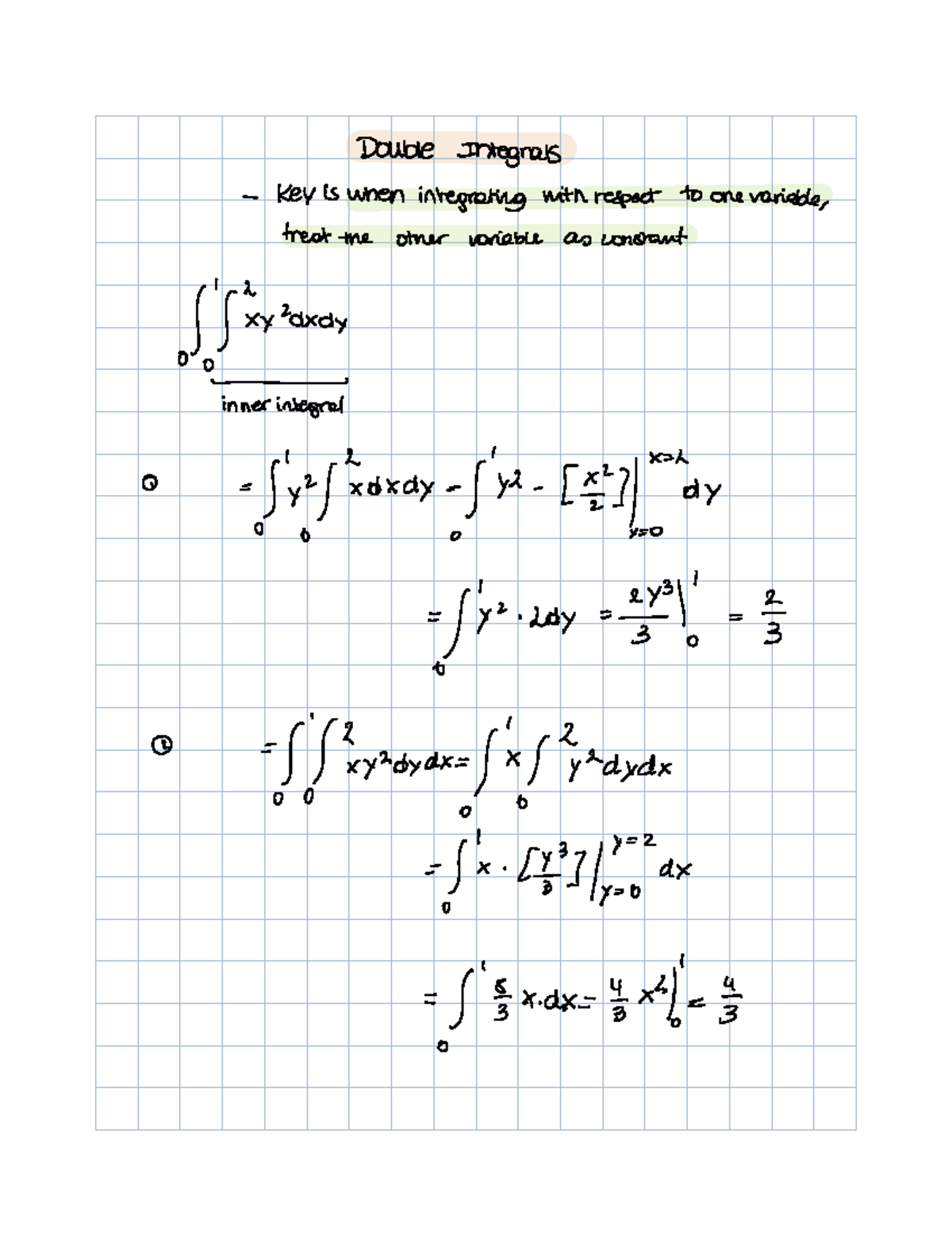 Lec 16 Double Integrals - Double Integrals Key is when integrating with ...