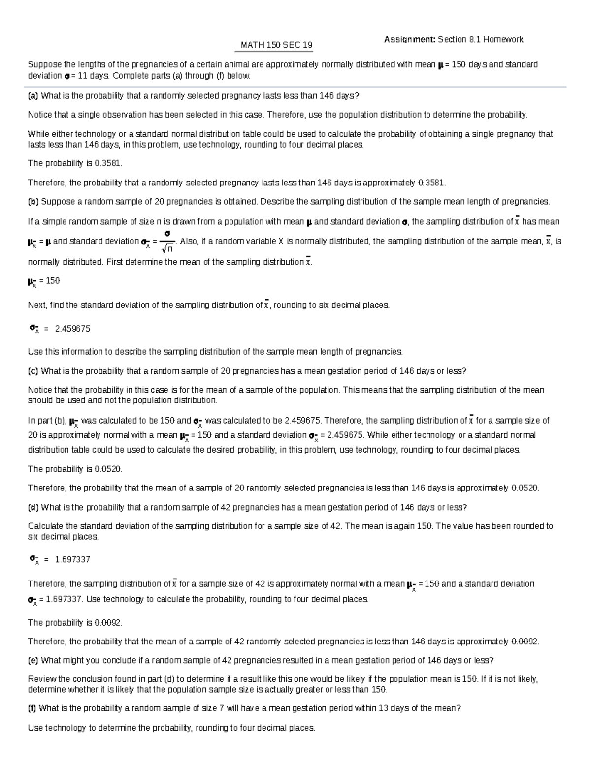 Probability σx̄ - Student: Alysia Salaneck Date: 11/25/ Instructor: Jay ...