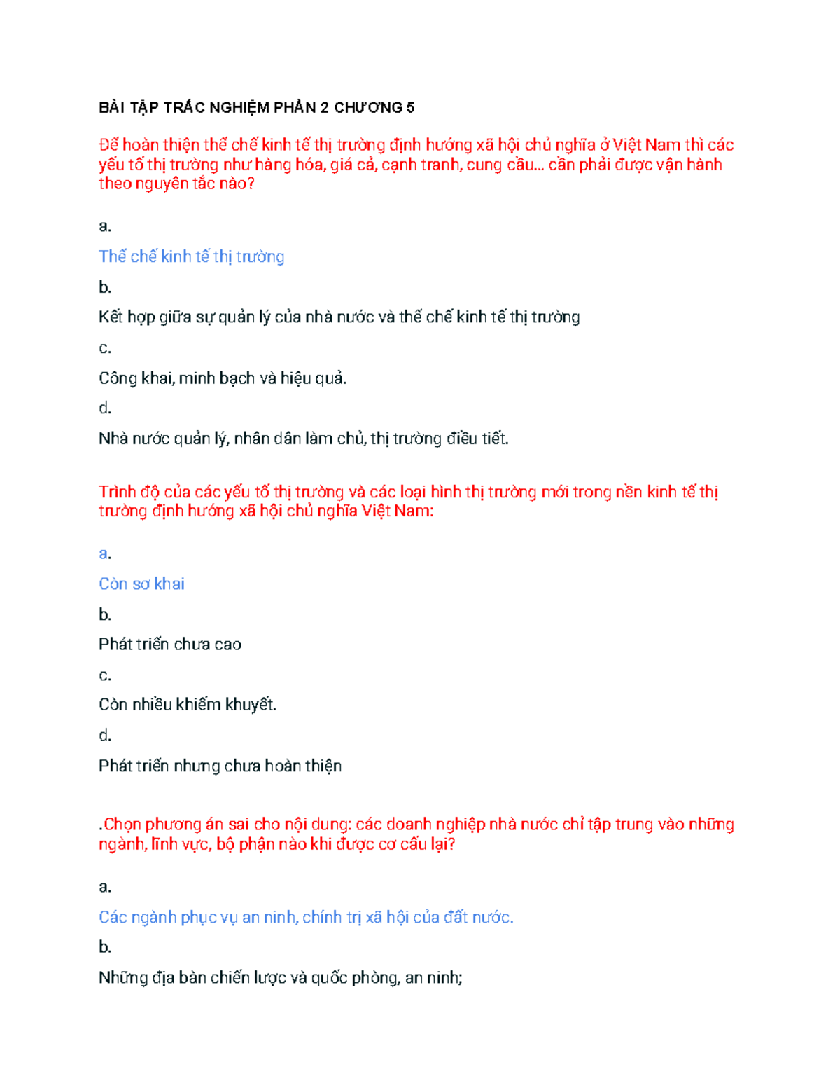 Ktct-p2c5 - eqqq - BÀI TẬP TRẮC NGHIỆM PHẦN 2 CHƯƠNG 5 Để hoàn thiện thể chế kinh tế thị trường ...