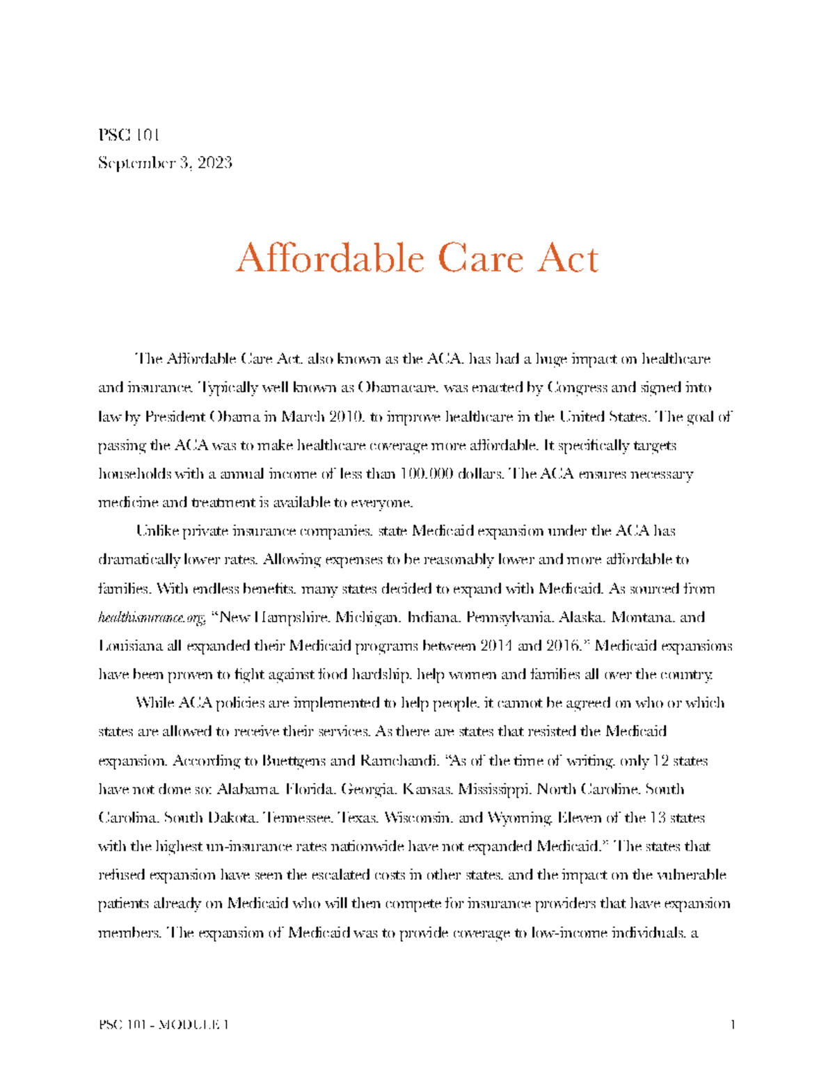 ACA - Instructions In 400-500 words address the following questions ...