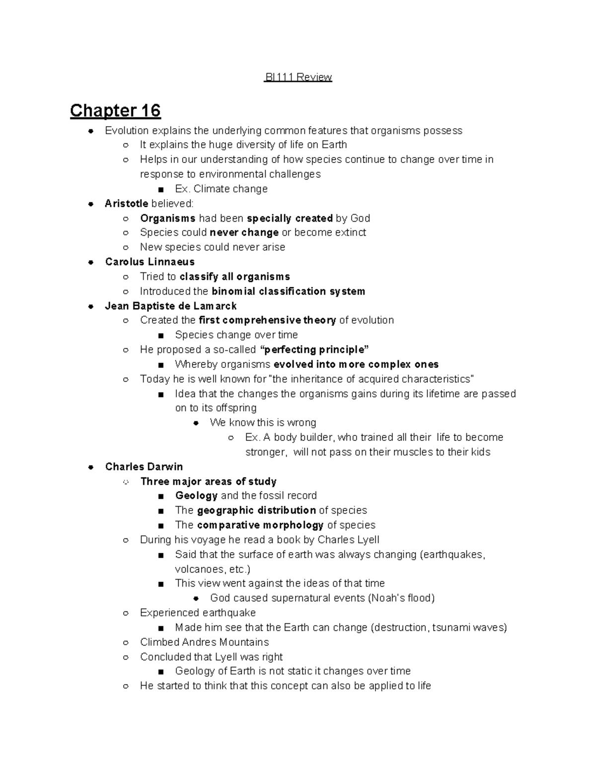 Bio review - BI111 Review Chapter 16 Evolution explains the underlying ...