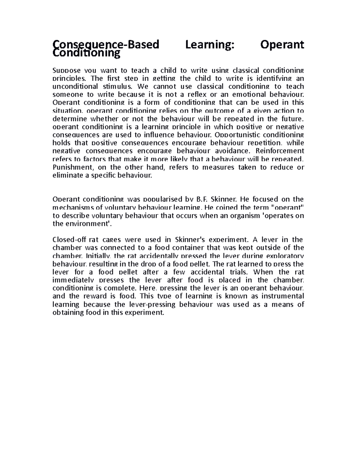 Consequence-Based Learning Operant Conditioning - Consequence-Based Learning: Operant ...