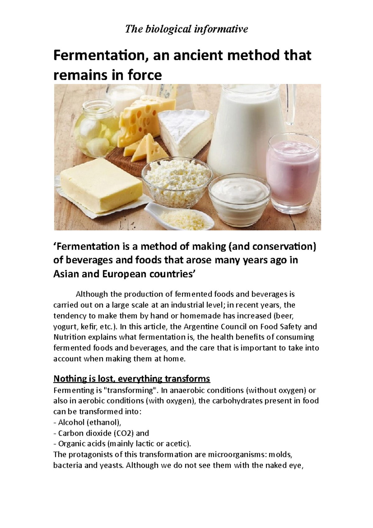 Fermentation - The biological informative Fermentation, an ancient ...