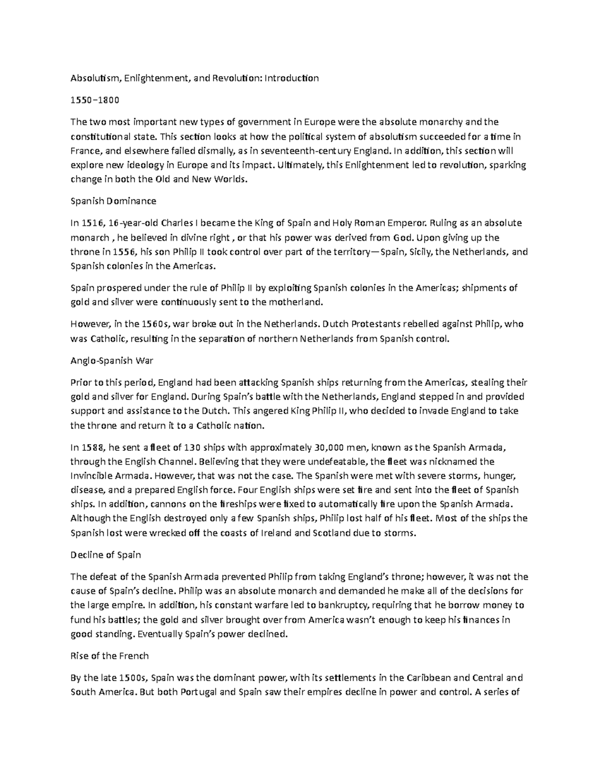 Absolutism, Enlightenment, and Revolution - This section looks at how ...