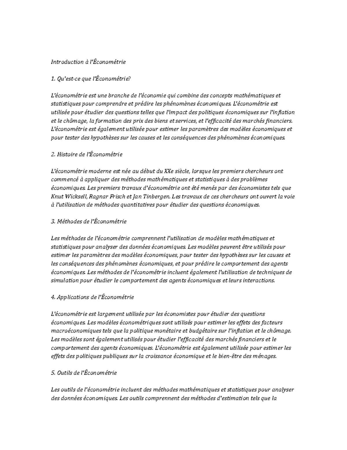 Econometrics Study Notes - Introduction à l'Économétrie Qu'est-ce que l ...