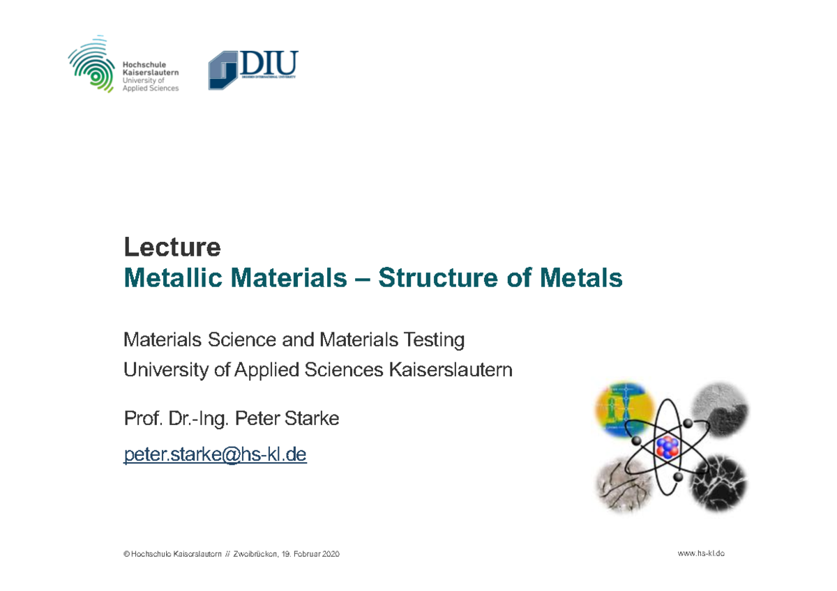 Metallic Materials Chap 2 - hs-kl Lecture Metallic Materials ...
