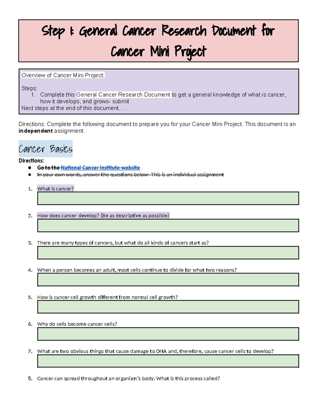 Copy of Step 1- General Cancer Research - Step 1: General Cancer ...