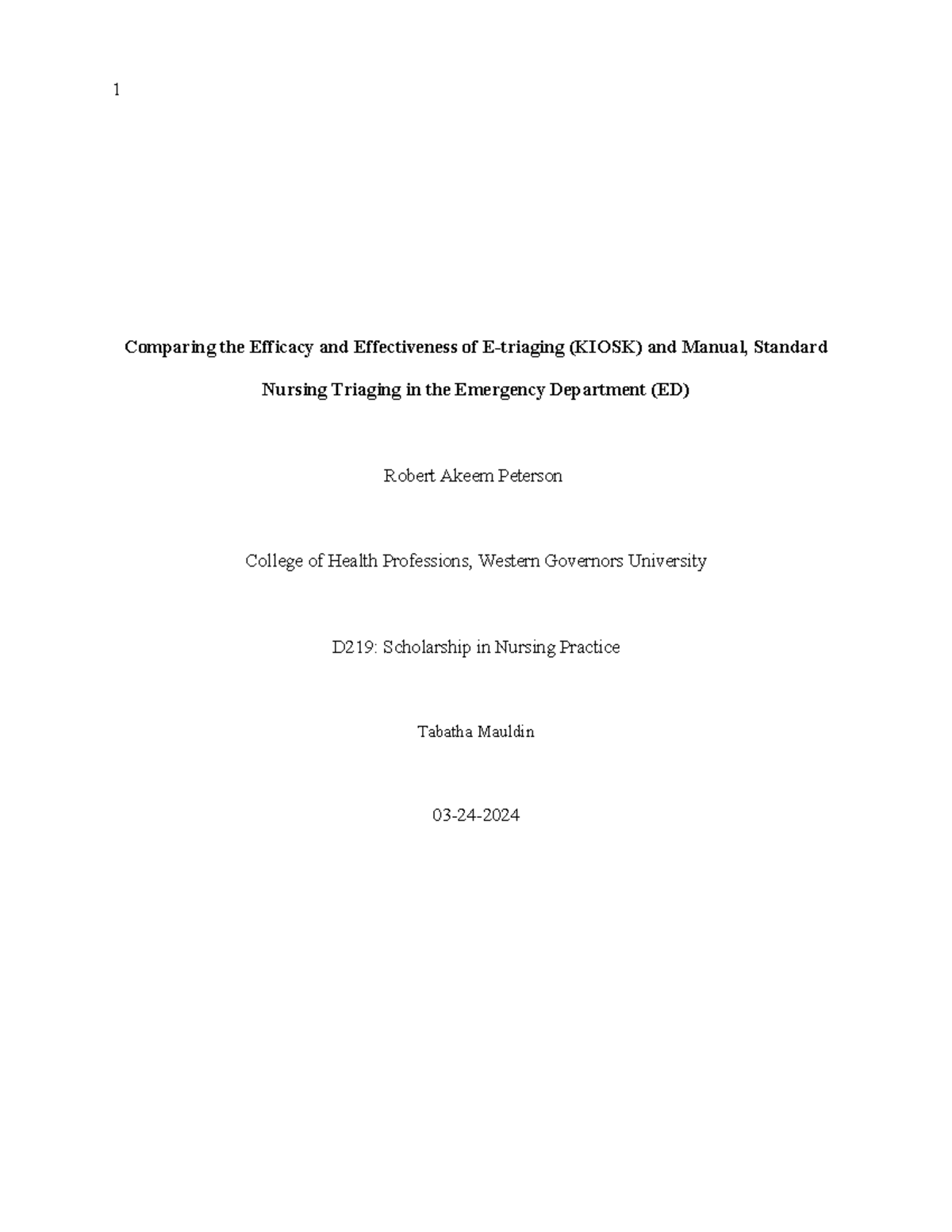 BSN Project - Organizational Systems and Healthcare Transformation ...