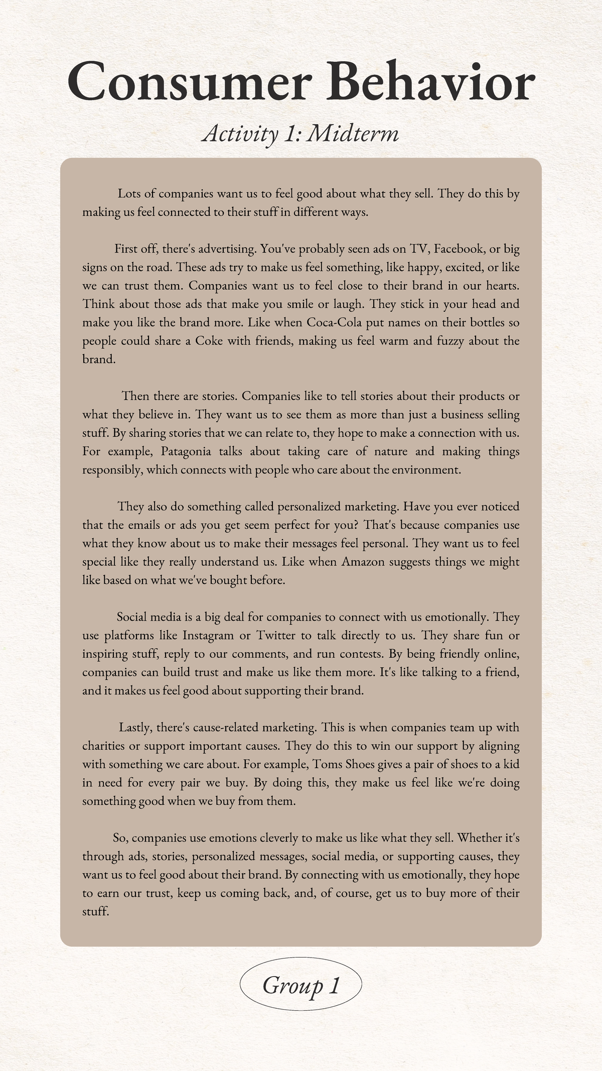 Consumer Behavior Activity 1 - Consumer Behavior Group 1 Lots of ...