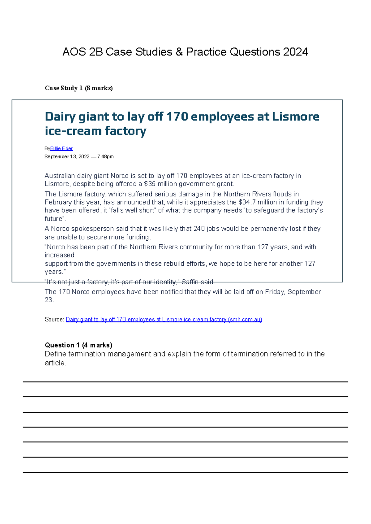 AOS 2B Case Studies & Prac - AOS 2B Case Studies & Practice Questions ...