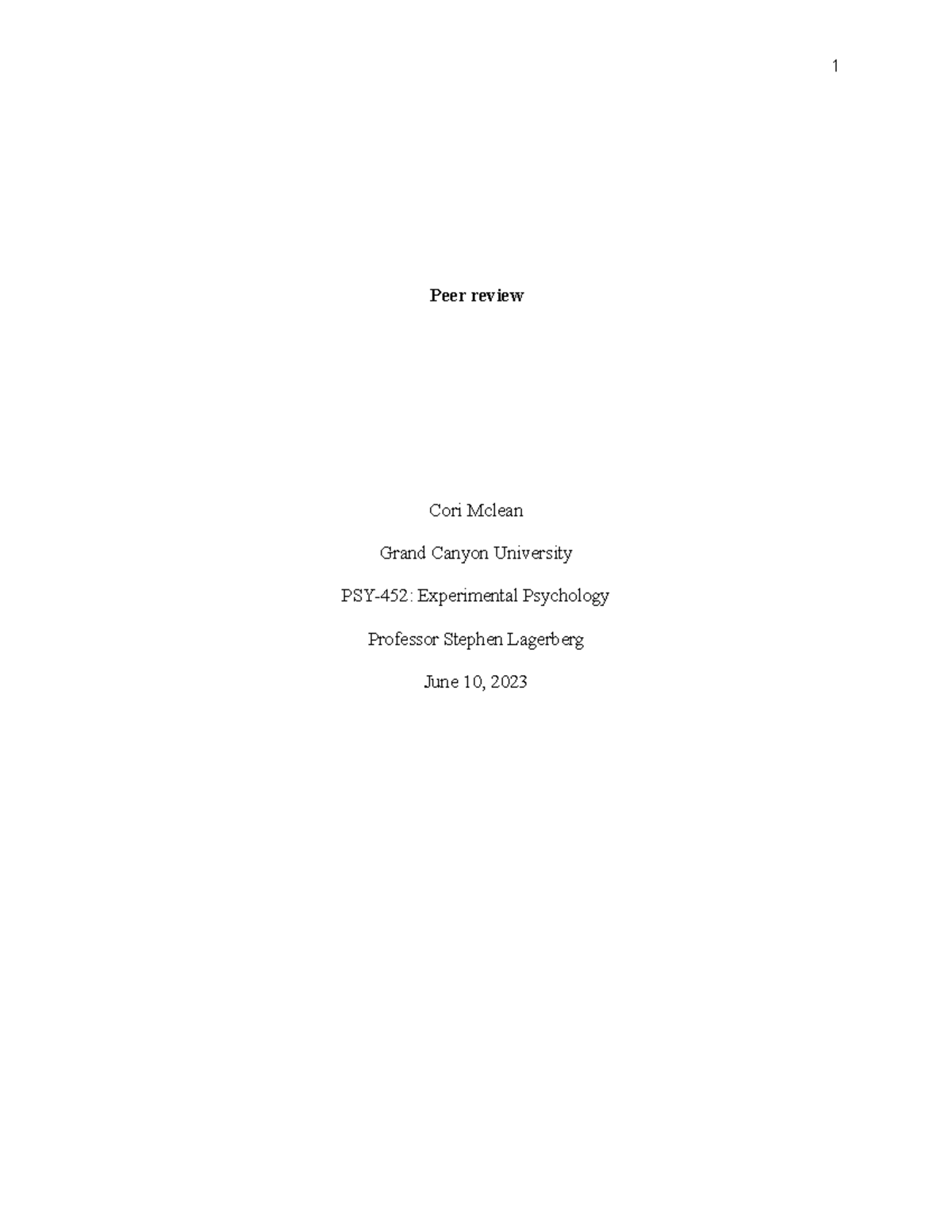 Peer review - Essay - Peer review Cori Mclean Grand Canyon University ...