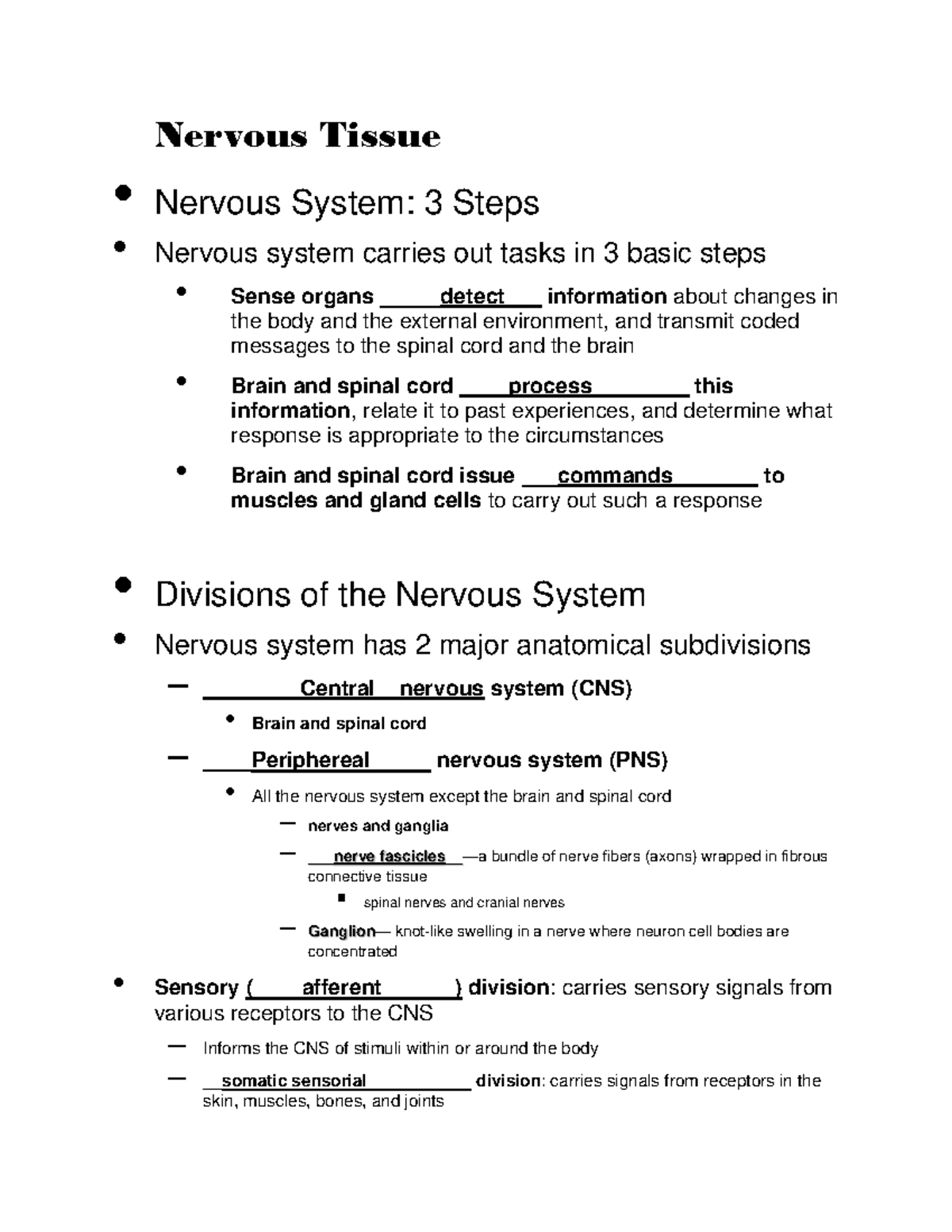 10 - Nervous Tissue Class Notes completado - Nervous Tissue • Nervous ...