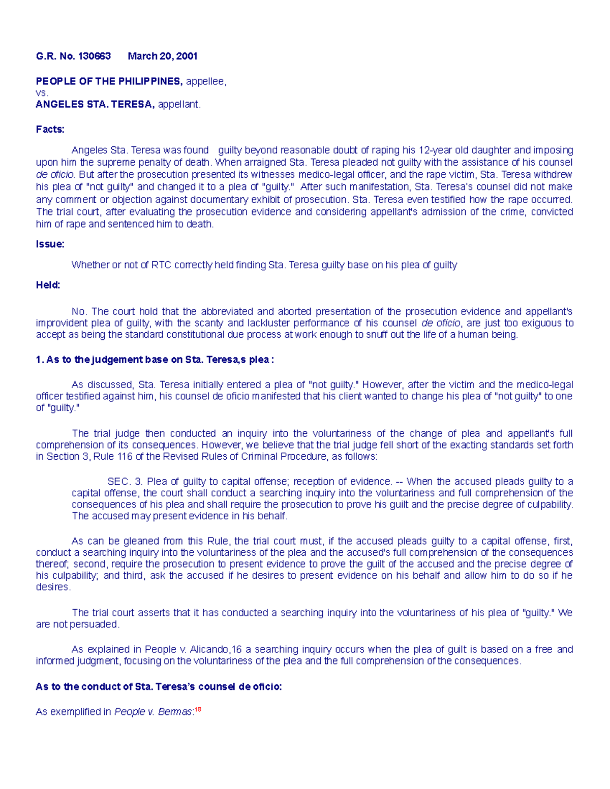 5. People vs Sta Teresa - G. No. 130663 March 20, 2001 PEOPLE OF THE ...