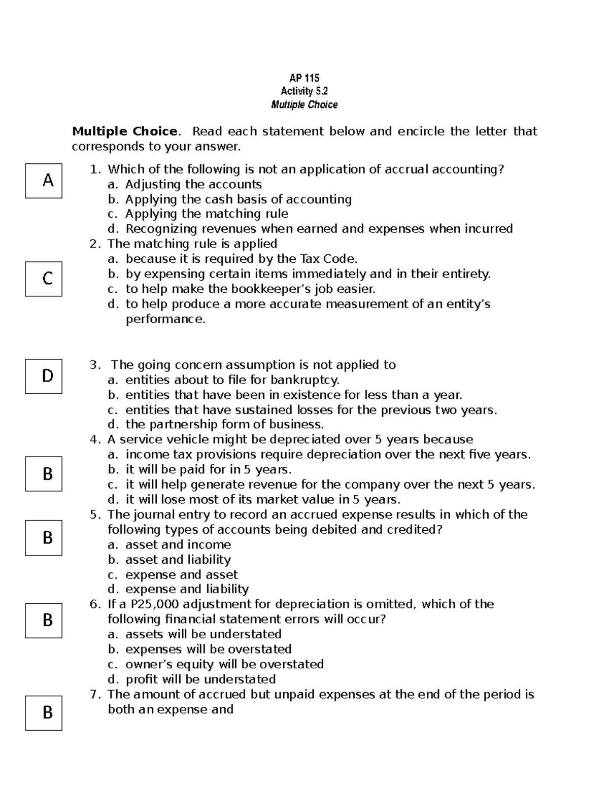 AP 115 Activity 5 - ANIMO LASALLE! - AP 115 Activity 5. Multiple Choice ...