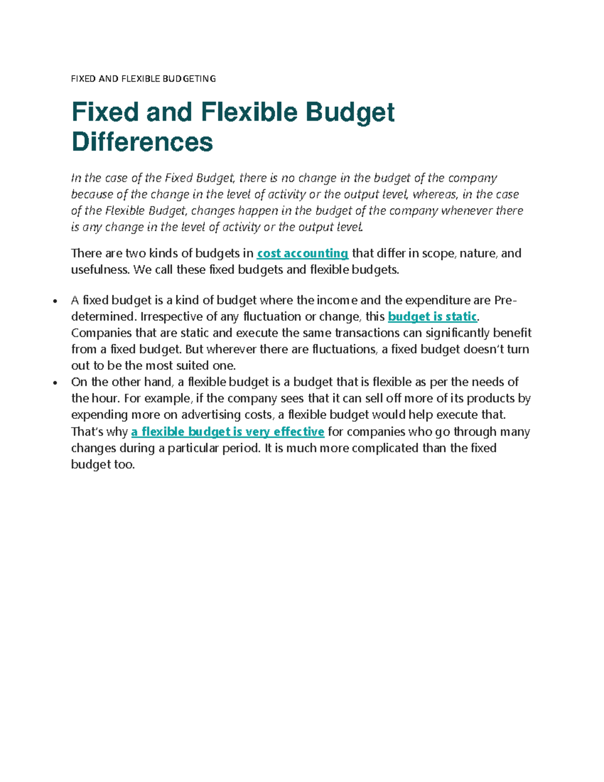 Fixed AND Flexible Budgeting - FIXED AND FLEXIBLE BUDGETING Fixed and ...