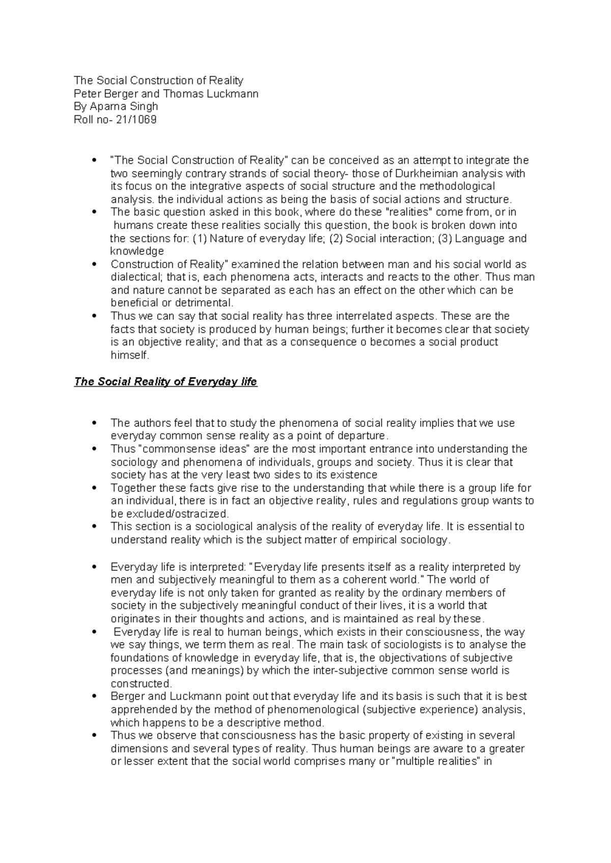 The Social Construction of Reality doc - The Social Construction of ...