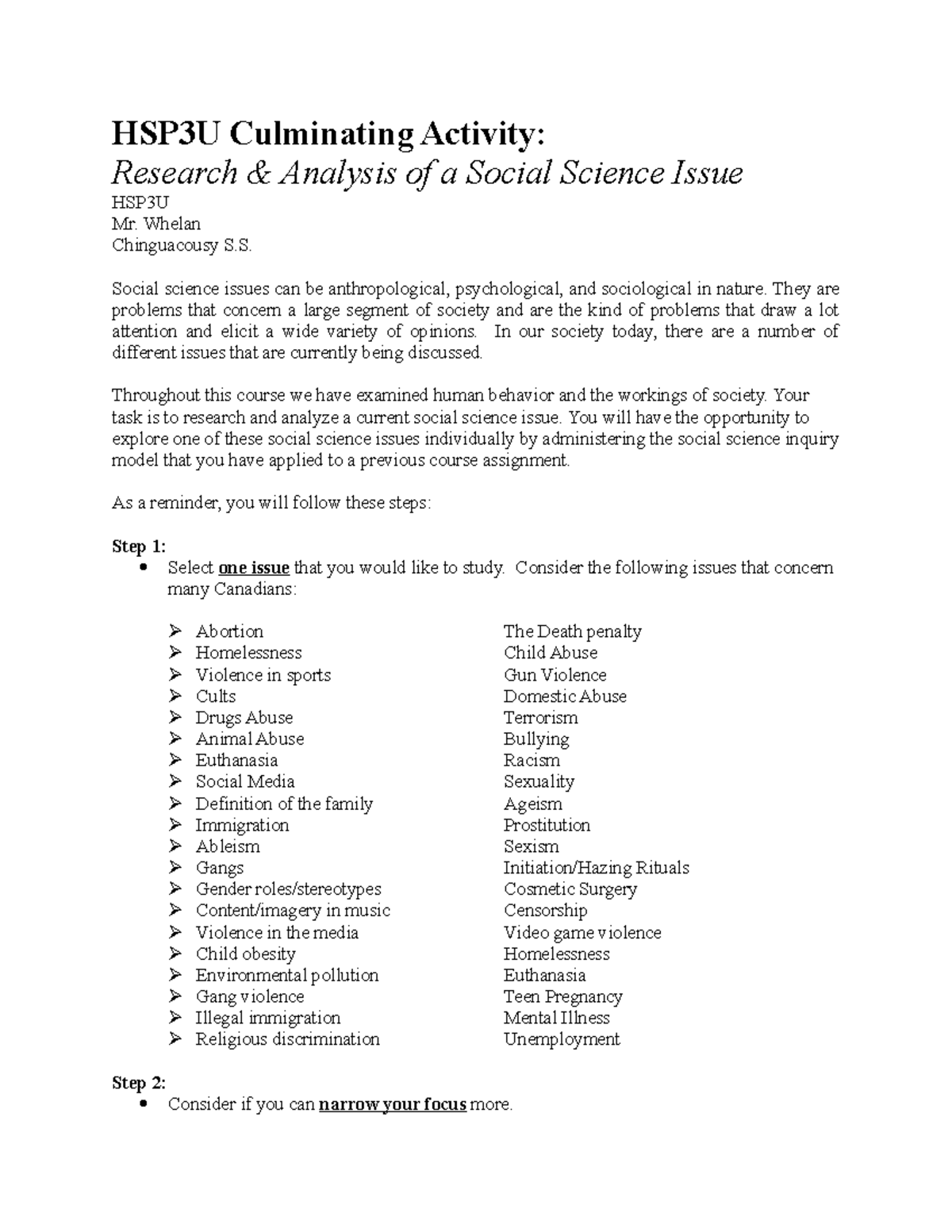 HSP3U Final Assignment - HSP3U Culminating Activity: Research ...