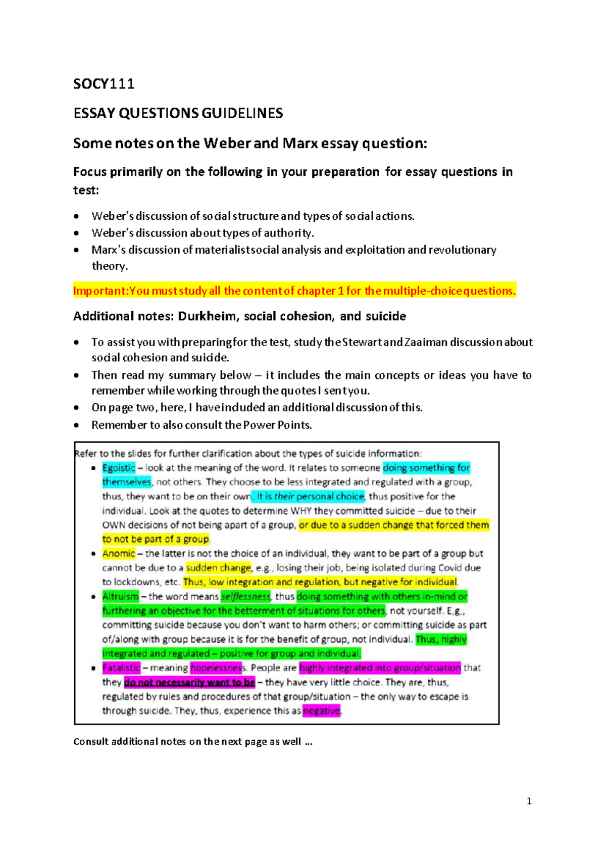 Extra guidelines essay questions - 1 SOCY ESSAY QUESTIONS GUIDELINES ...