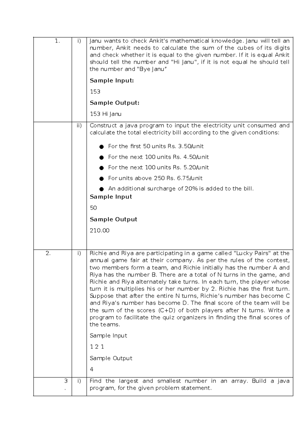 Assignment 1 Java Coding Questions 1 I Janu Wants To Check