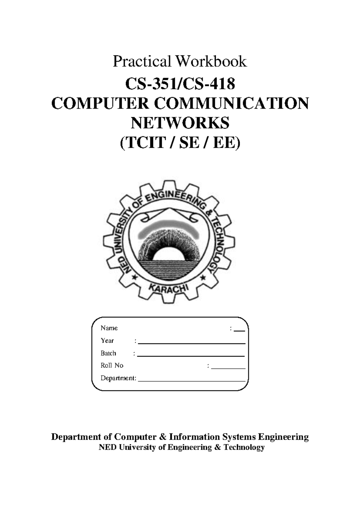CCN CS(351)(418) - ccn notes - Practical Workbook CS-351/CS- COMPUTER ...