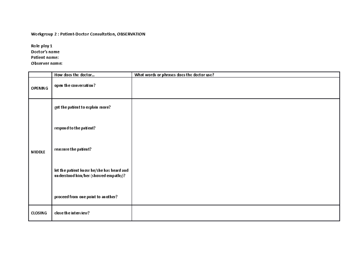 Role play reflection form 2020-2021 - Role play 1Doctor’s name Patient ...