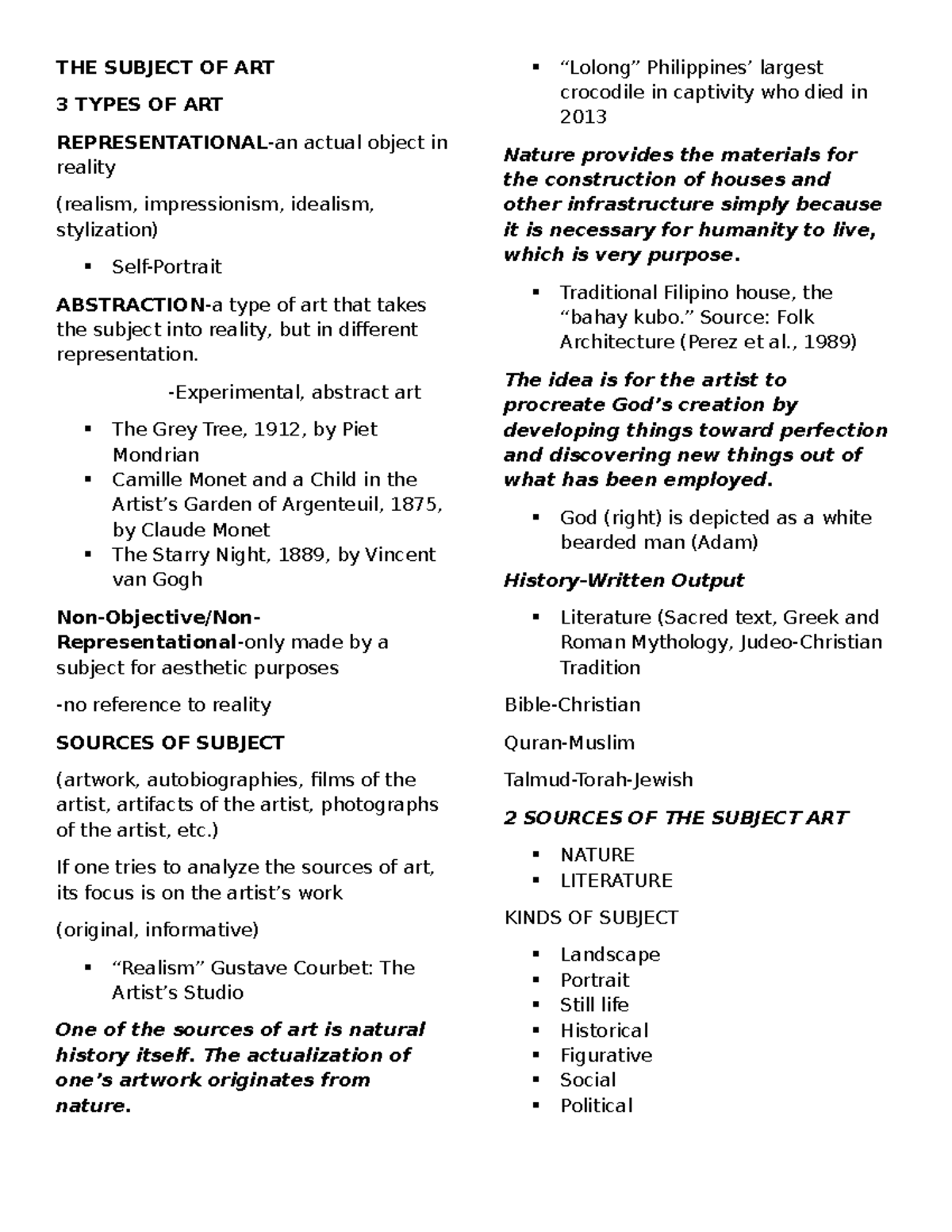 PART 2- SS1D - THE SUBJECT OF ART 3 TYPES OF ART REPRESENTATIONAL-an ...