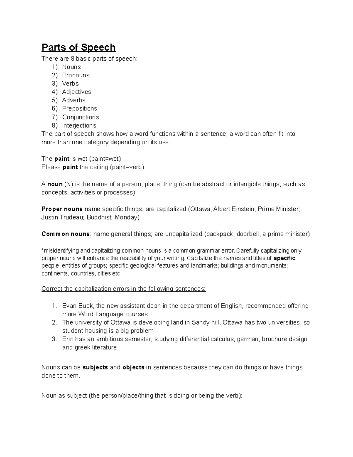 Grammar #1 Parts of Speech - Parts of Speech There are 8 basic parts of ...