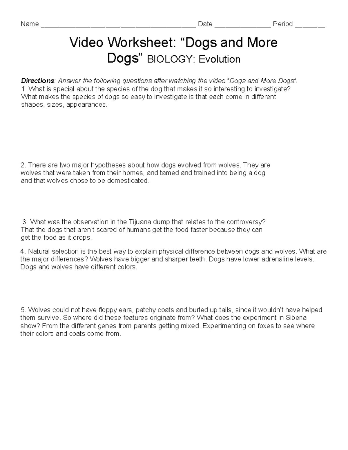 Dogs biology worksheet - Name ...