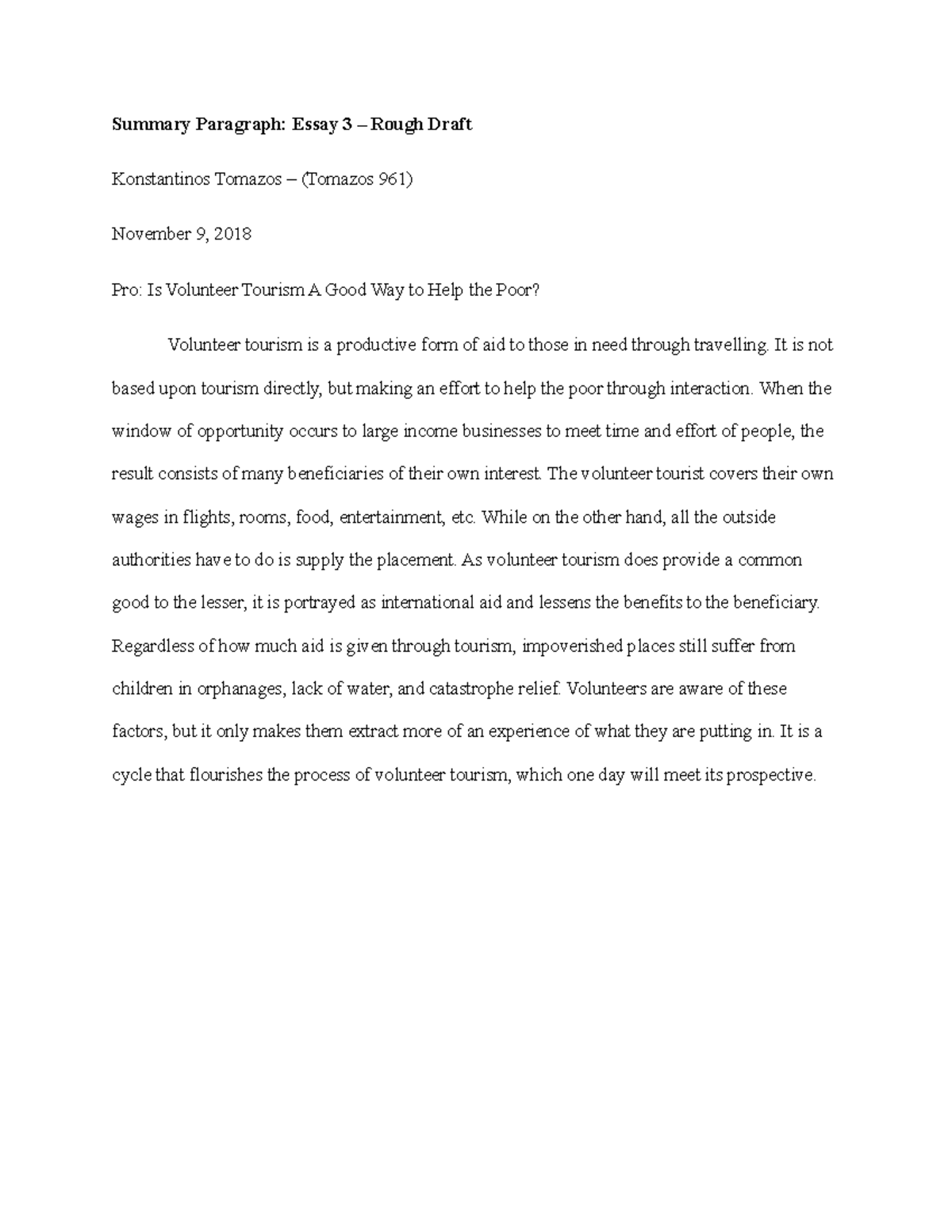 Summary Paragraph - qwerty - Summary Paragraph: Essay 3 – Rough Draft ...