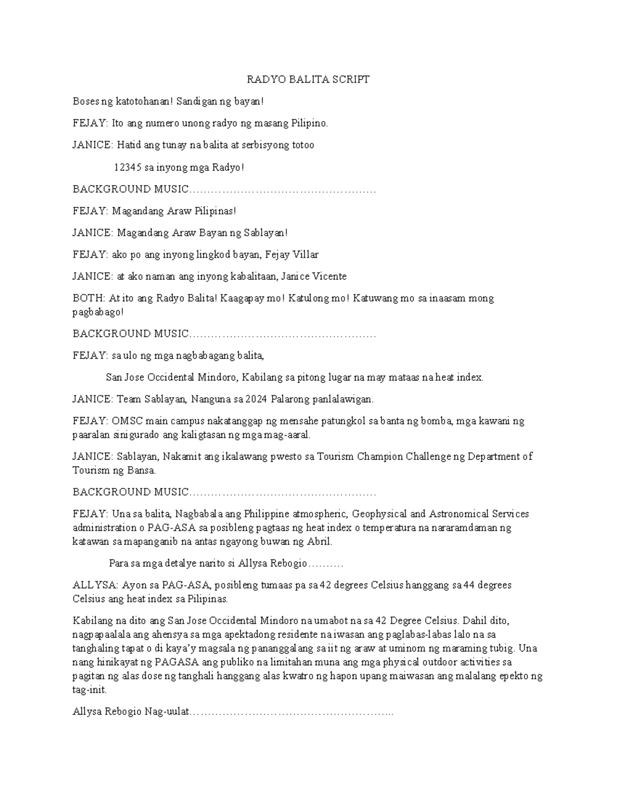 Balita Radyo - RADYO BALITA SCRIPT Boses ng katotohanan! Sandigan ng ...