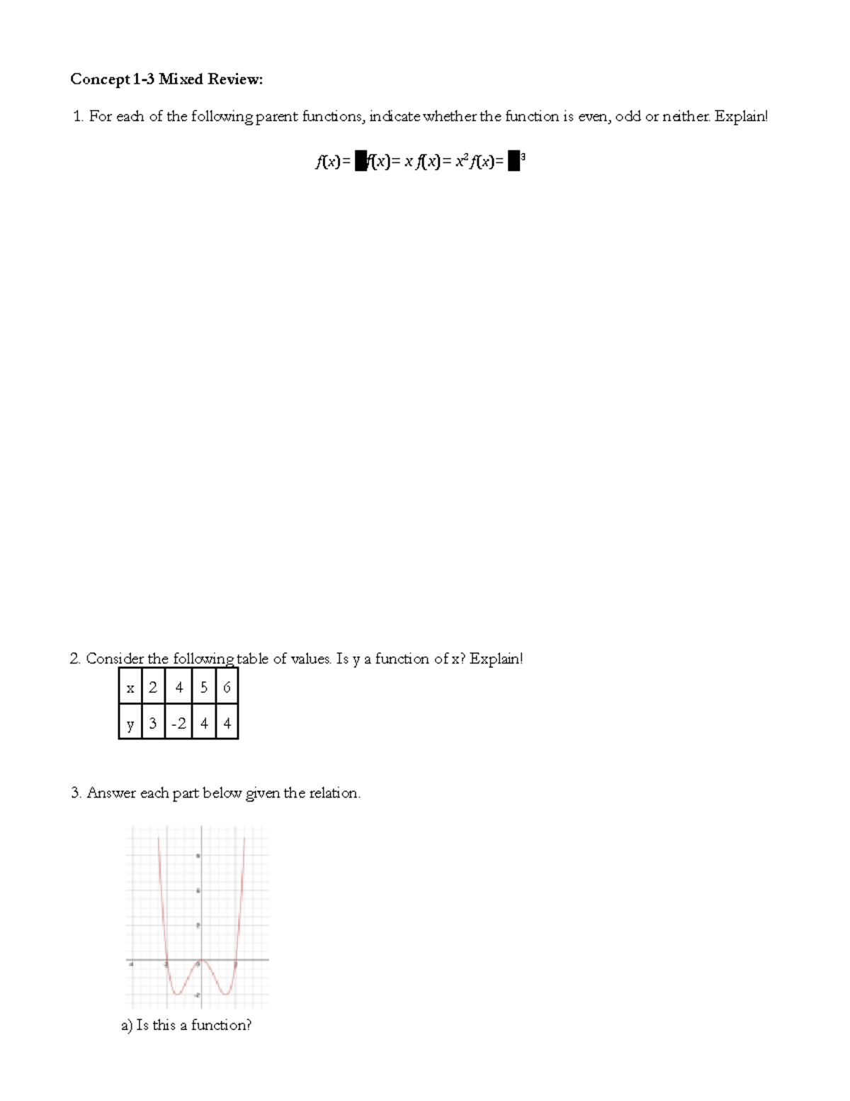Concept 1-3 (chapter 2) Mixed Review - Concept 1-3 Mixed Review: 1. For ...