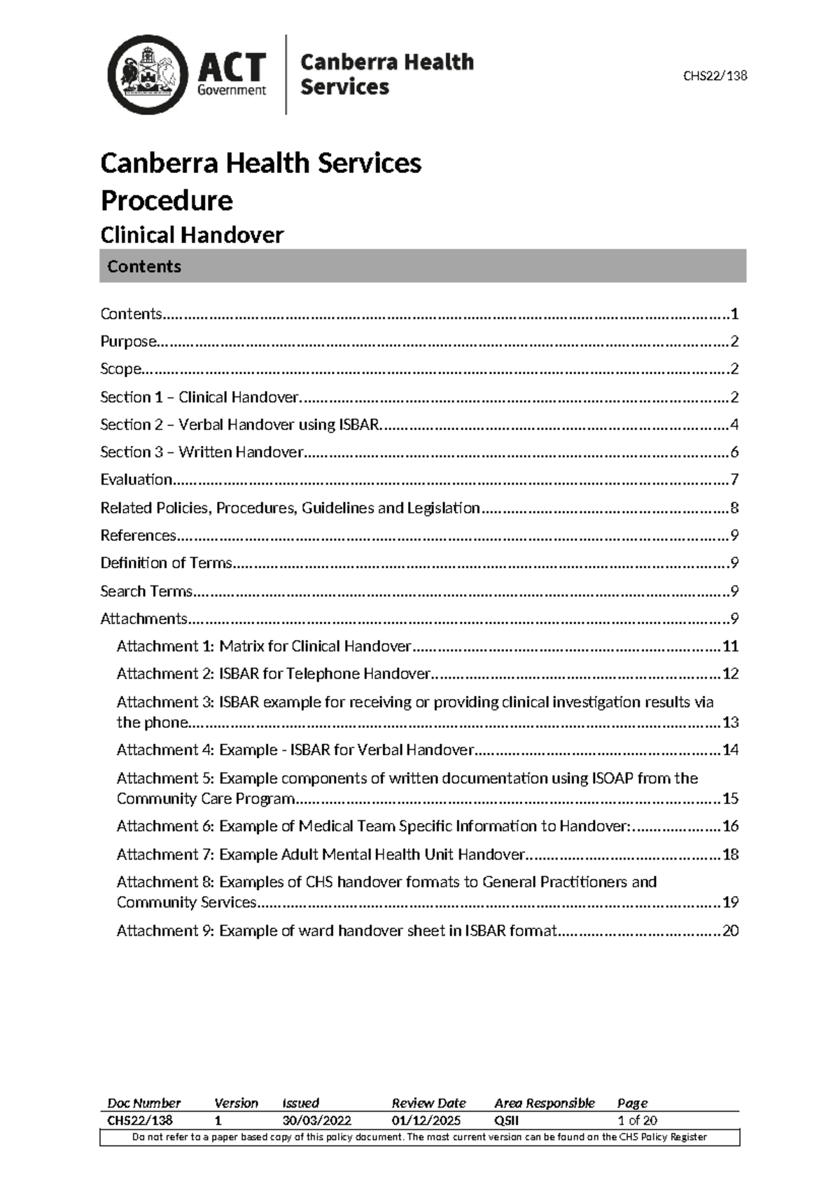 Clinical-Handover-Procedure - Canberra Health Services Procedure ...