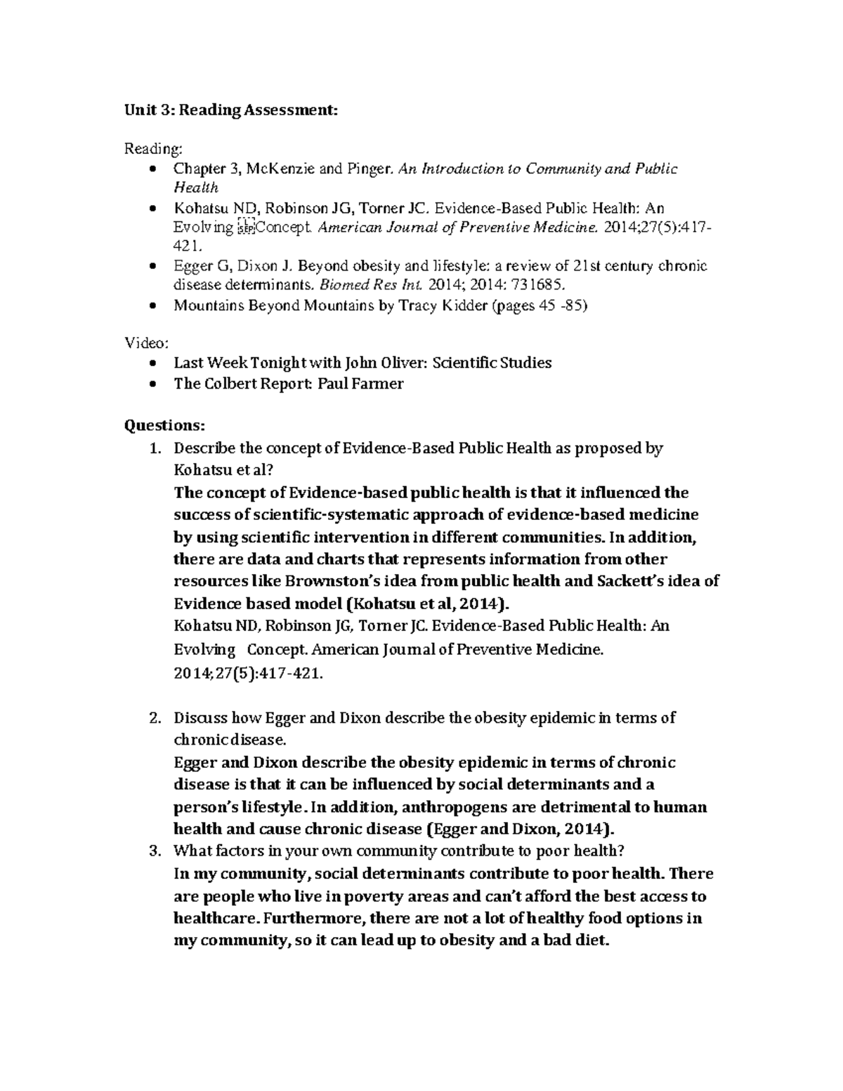 Unit 3 Reading Assessment - Unit 3: Reading Assessment: Reading ...