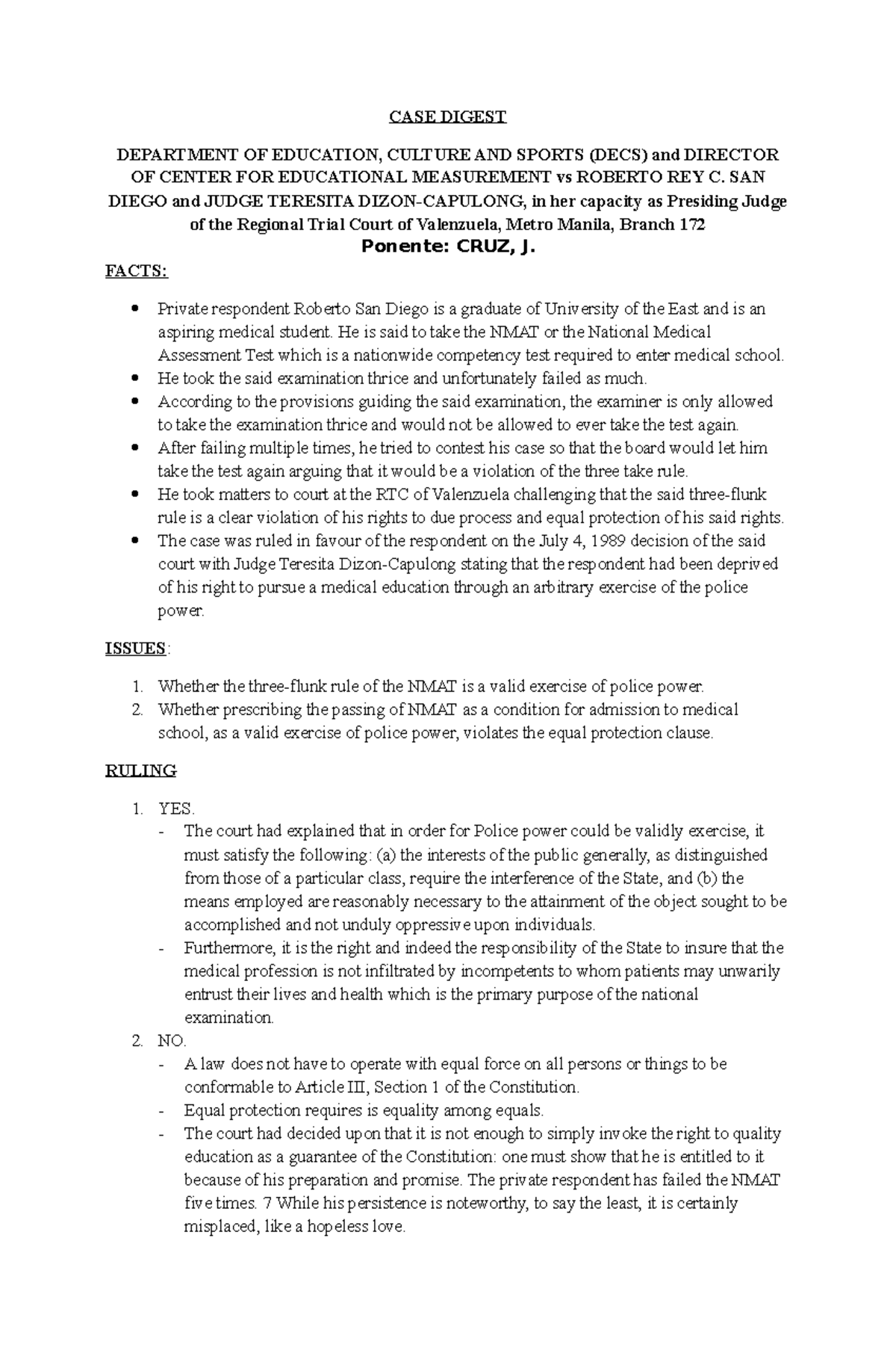 CASE Digest- DECS vs. San Diego and Capulong - CASE DIGEST DEPARTMENT ...