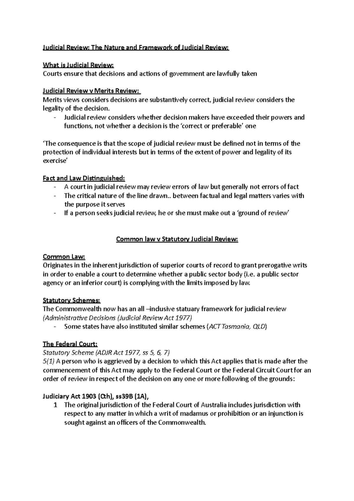 Admin LAW WEEK 5 - Lecture notes - Judicial Review: The Nature and ...