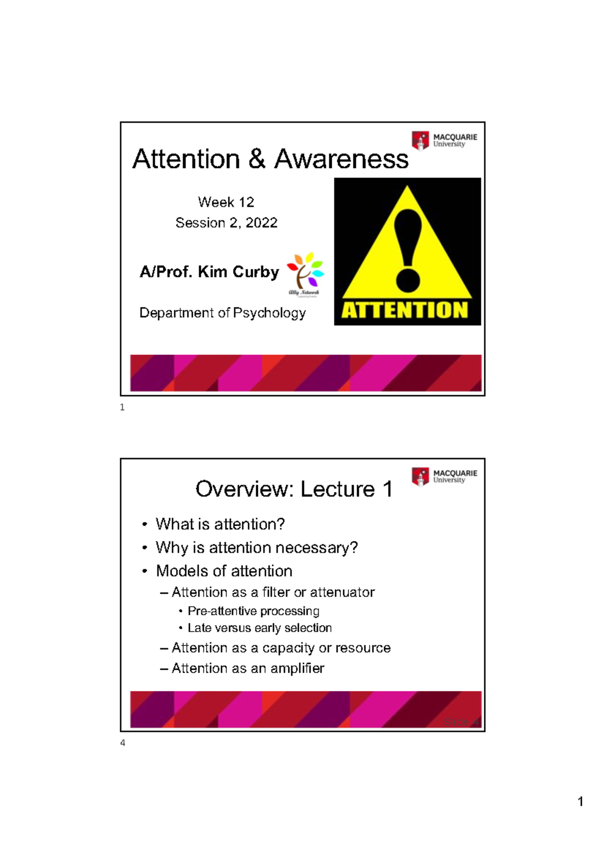 PSYU1105 2022 Attention small - Attention & Awareness Week 12 Session 2 ...