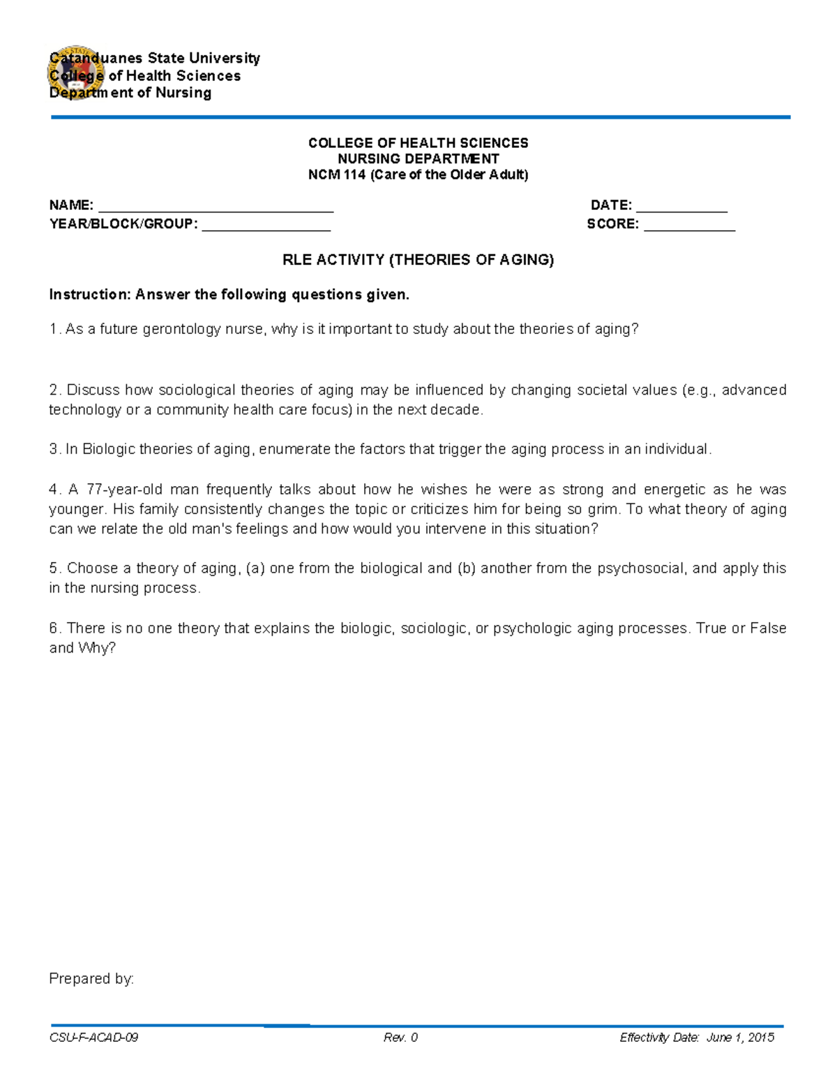 RLE-Activity-Theories - Catanduanes State University College of Health ...