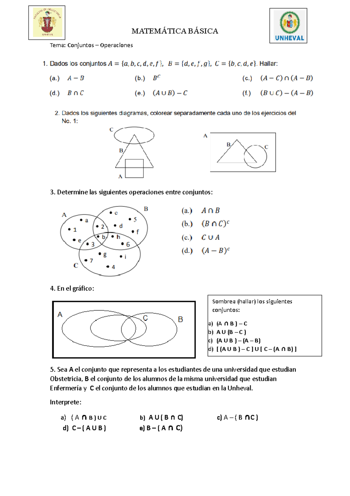 Practica Conjuntos - MATEMÁTICA BÁSICA Tema: Conjuntos – Operaciones 3 ...