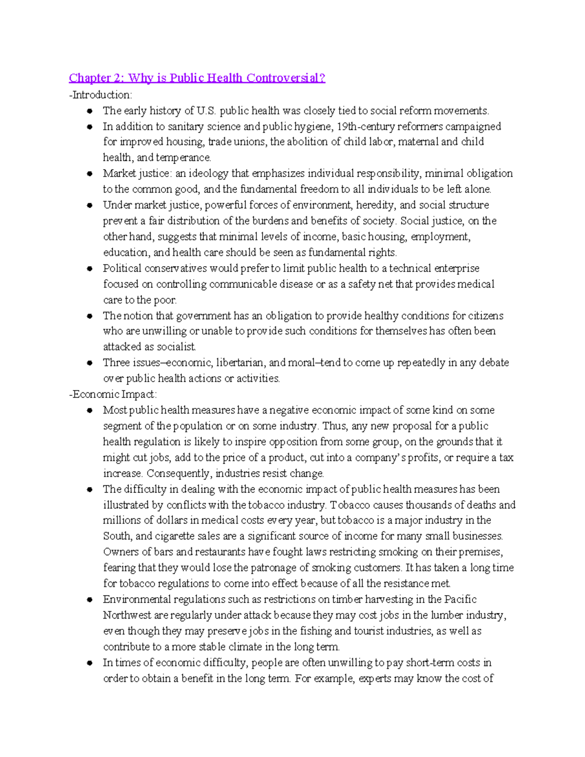 Chapter 2 Textbook Notes - Chapter 2: Why is Public Health ...
