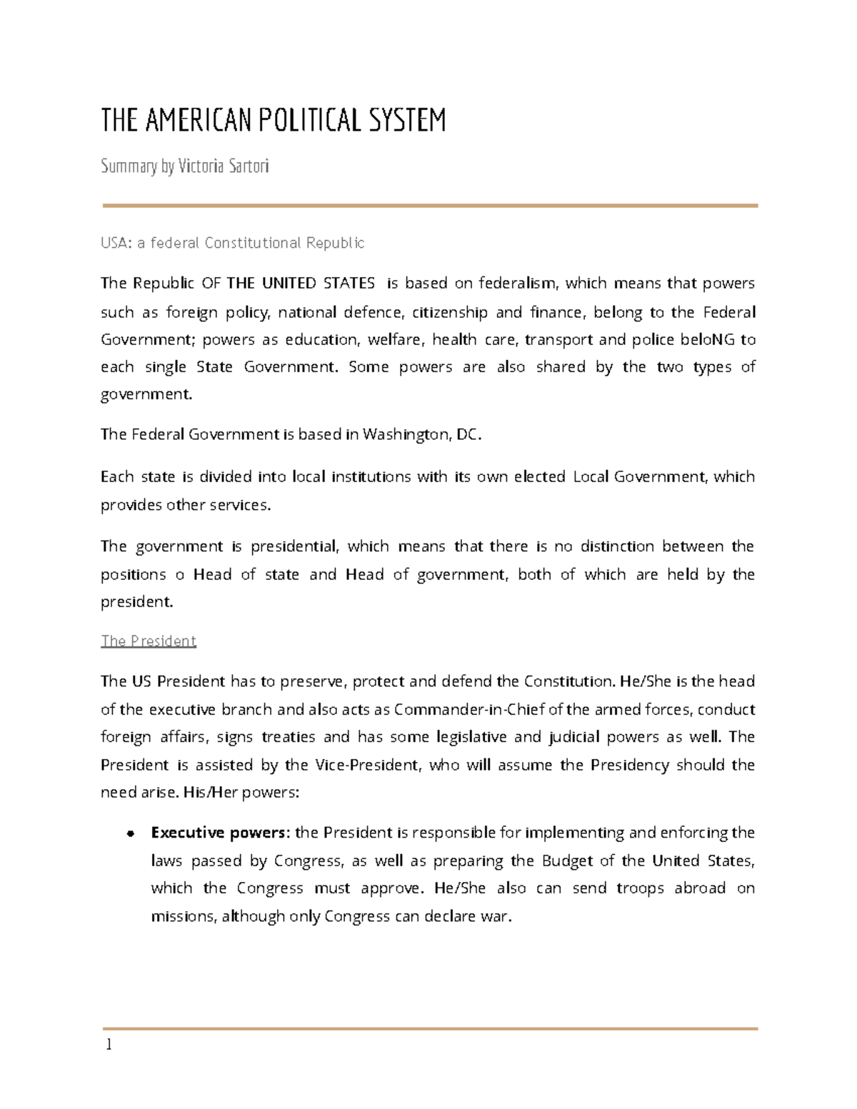 The American Political System - THE AMERICAN POLITICAL SYSTEM Summary ...