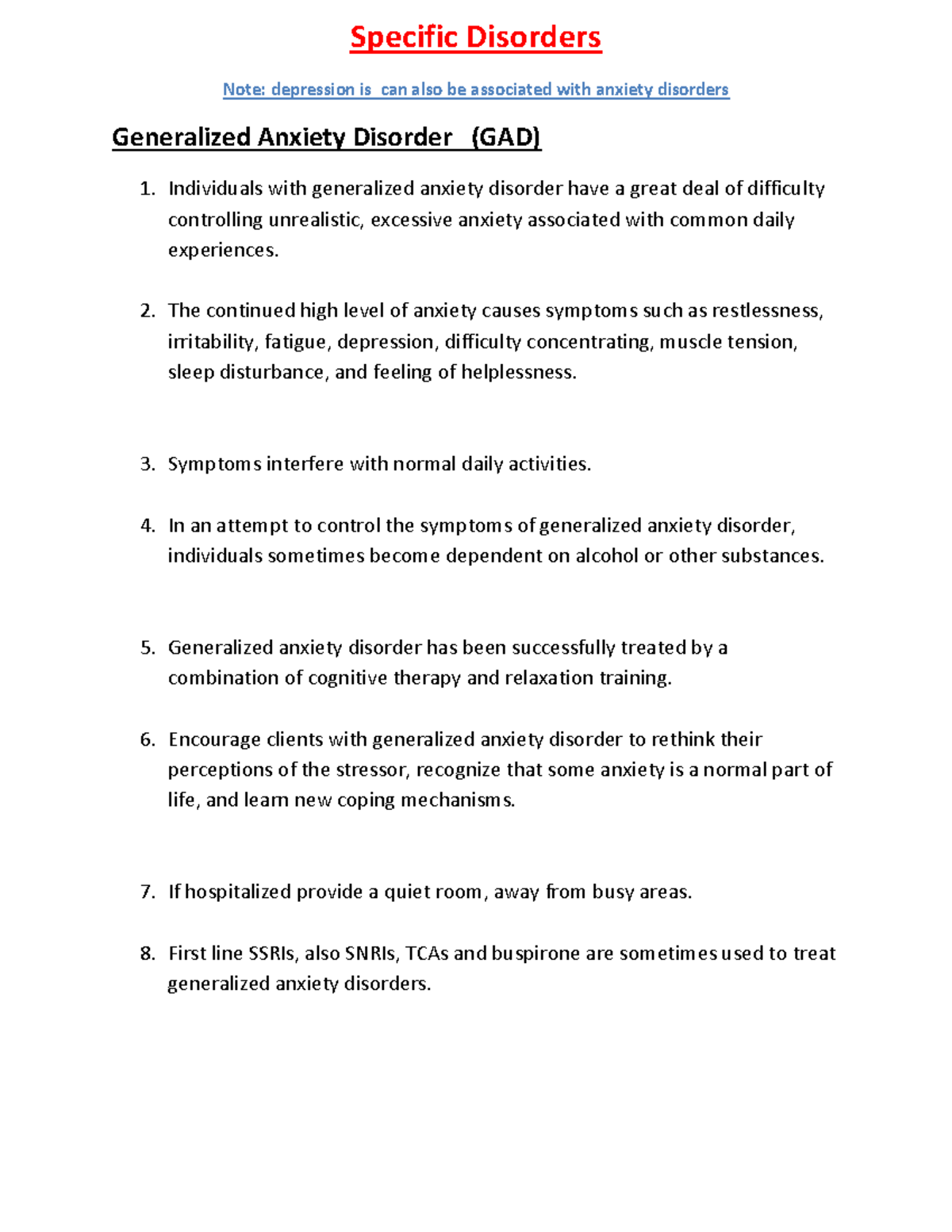 Anxiety Specific Disorders 21 - Specific Disorders Note: depression is ...