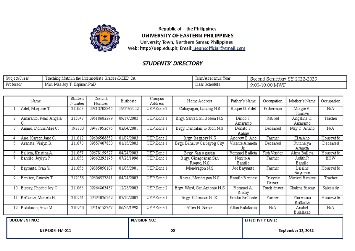 Local media 5035119077475622670 - STUDENTS’ DIRECTORY Subject/Class ...