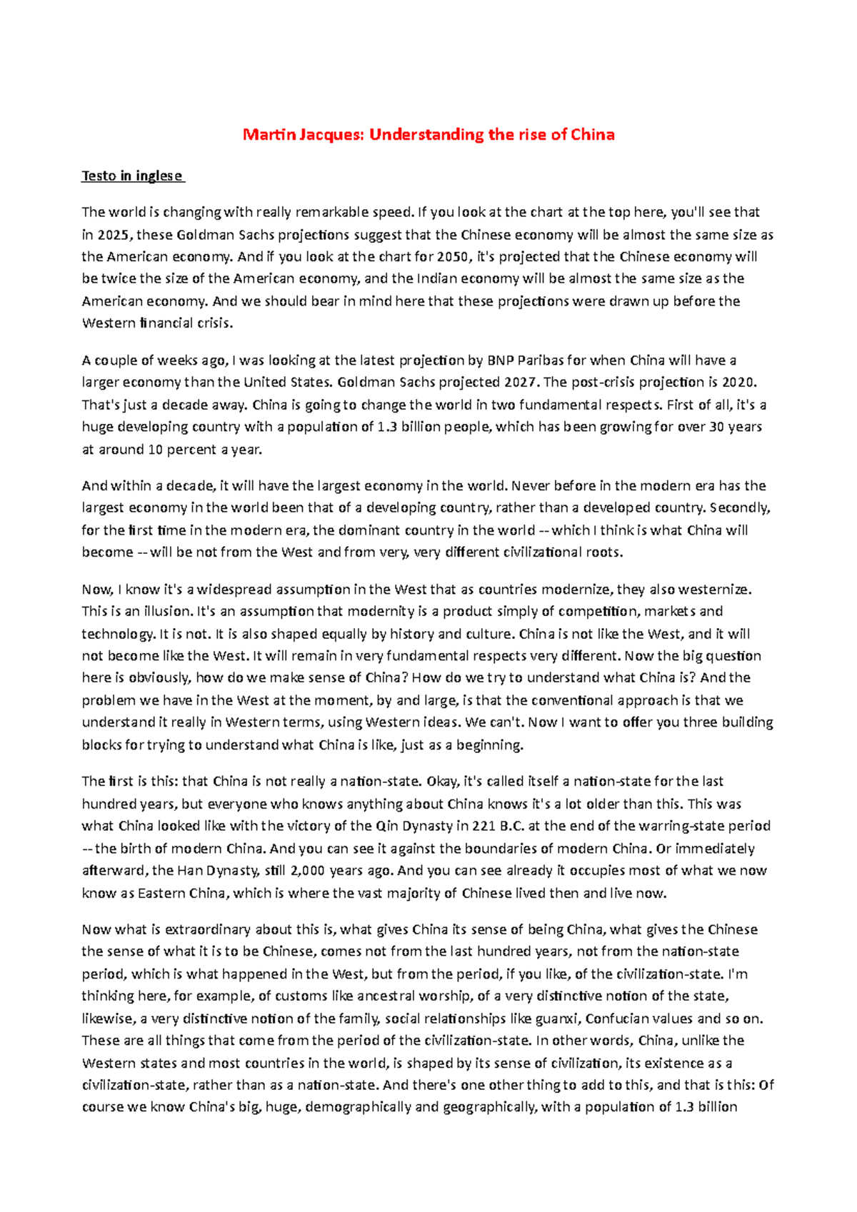 Martin Jacques TED Talk Script - Martin Jacques: Understanding the rise ...