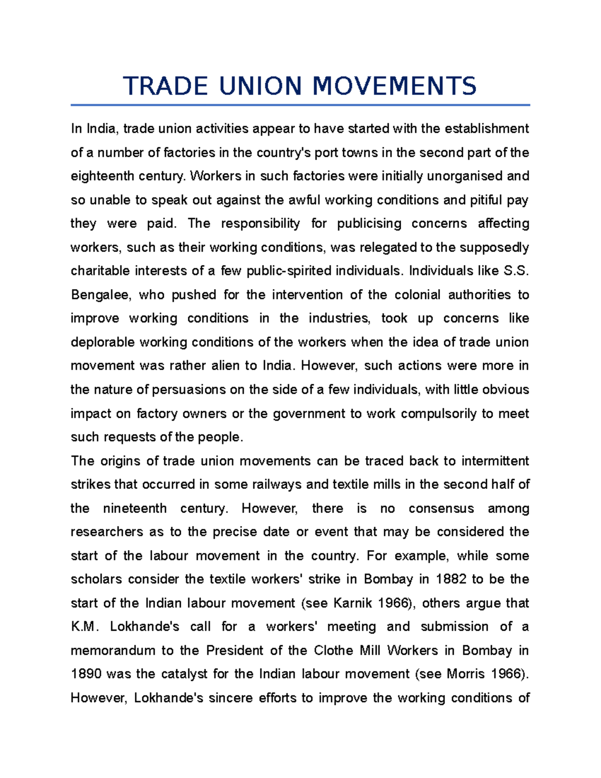 Trade Union Movements - TRADE UNION MOVEMENTS In India, trade union ...