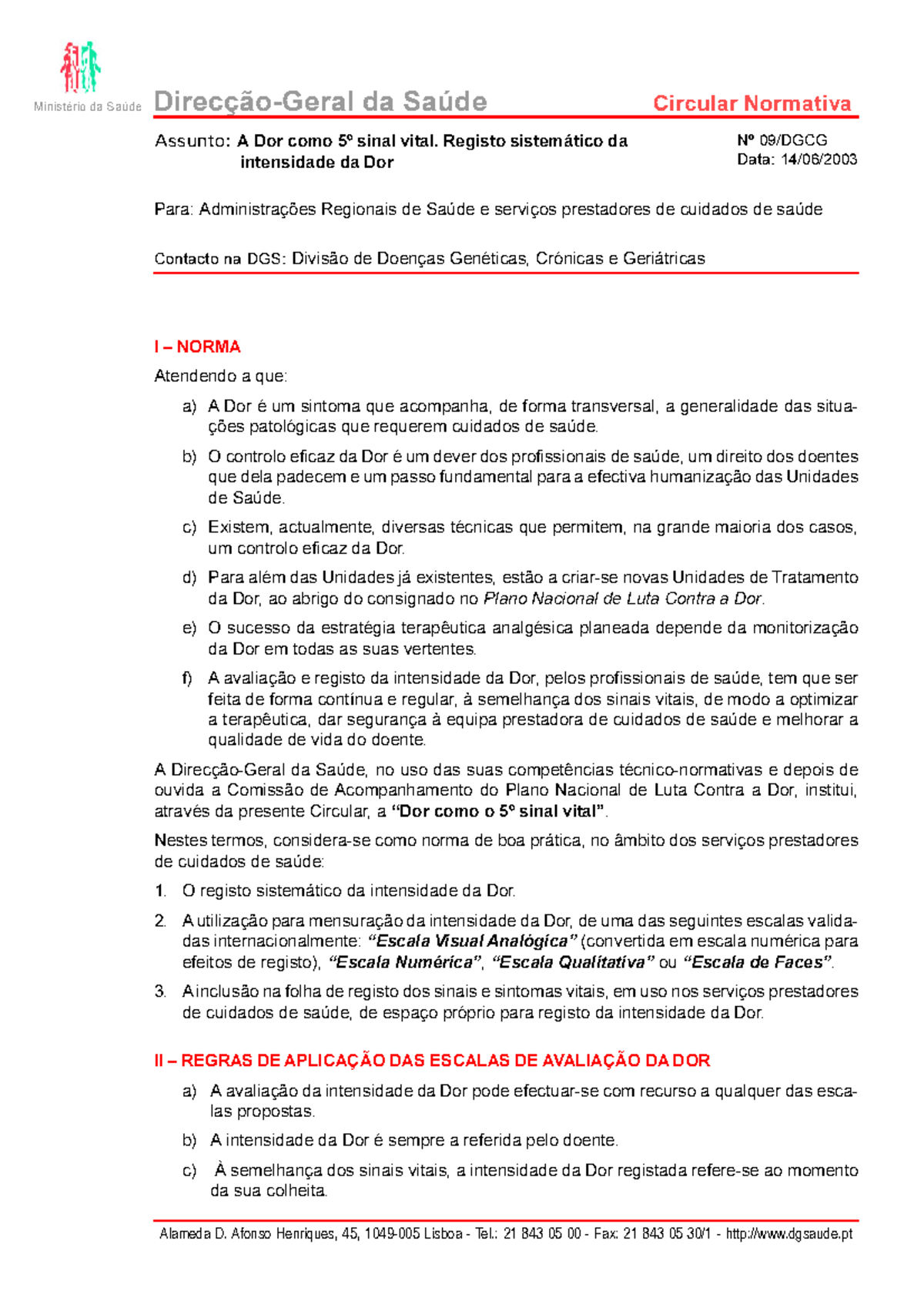Norma d DGS 2003 - Dor - Ministério da Saúde Direcção-Geral da Saúde ...