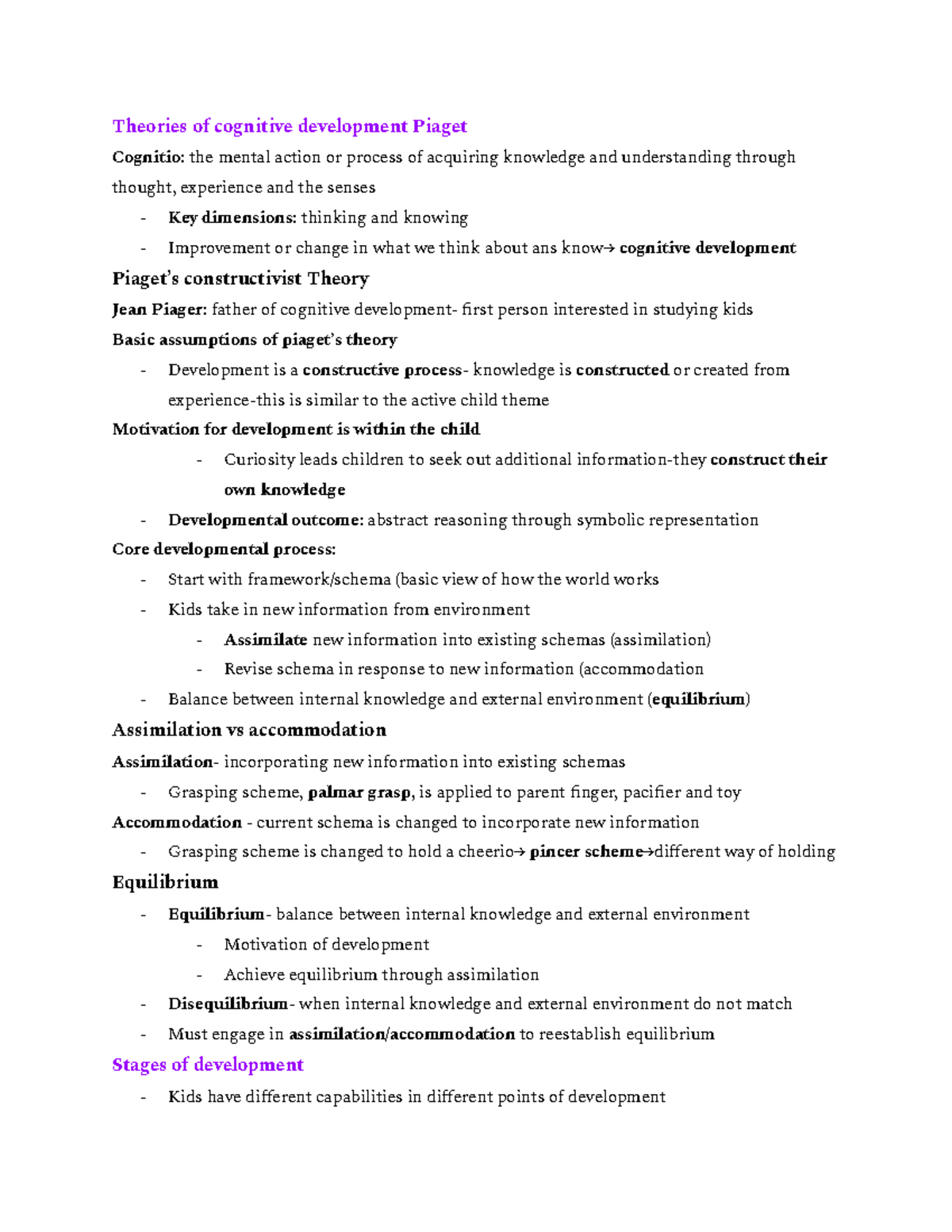 Developmental psyche unit 2 - Theories of cognitive development Piaget ...