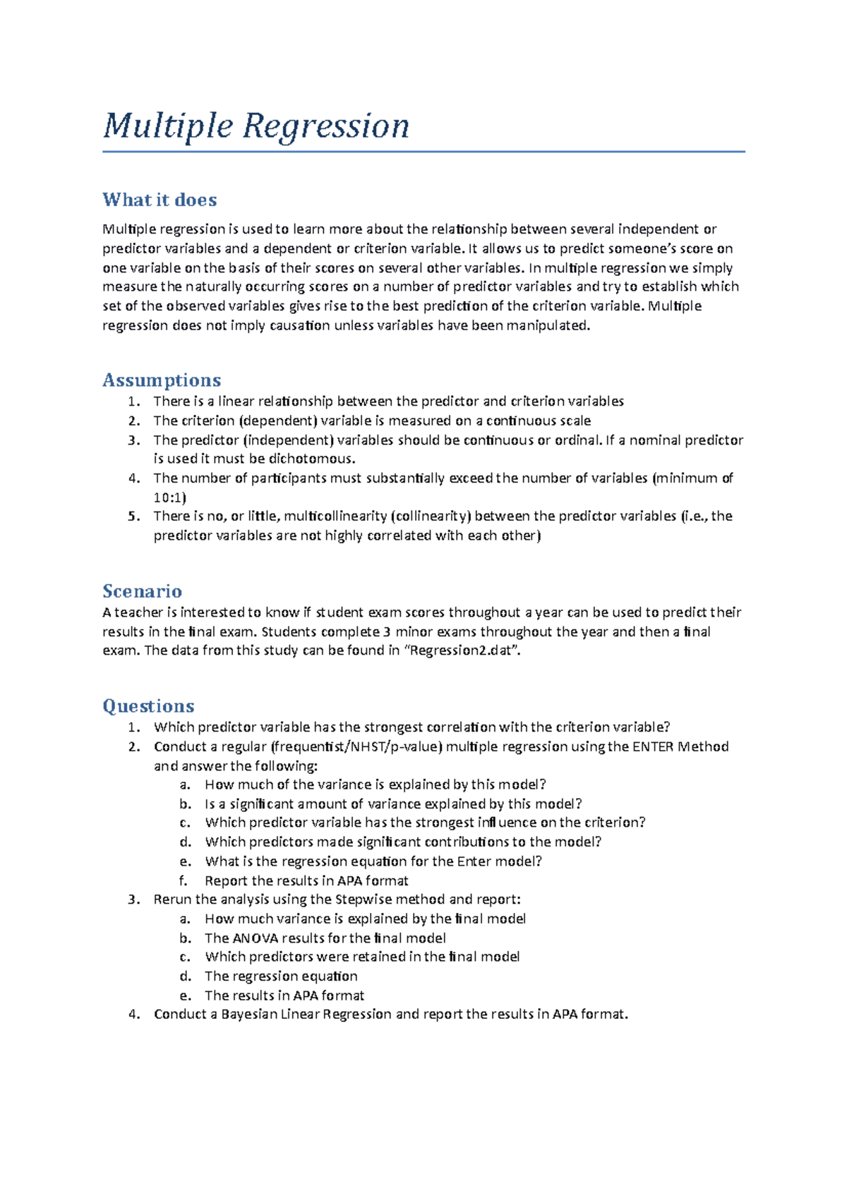 Multiple Regression Notes Multiple Regression What It Does Multiple Regression Is Used To