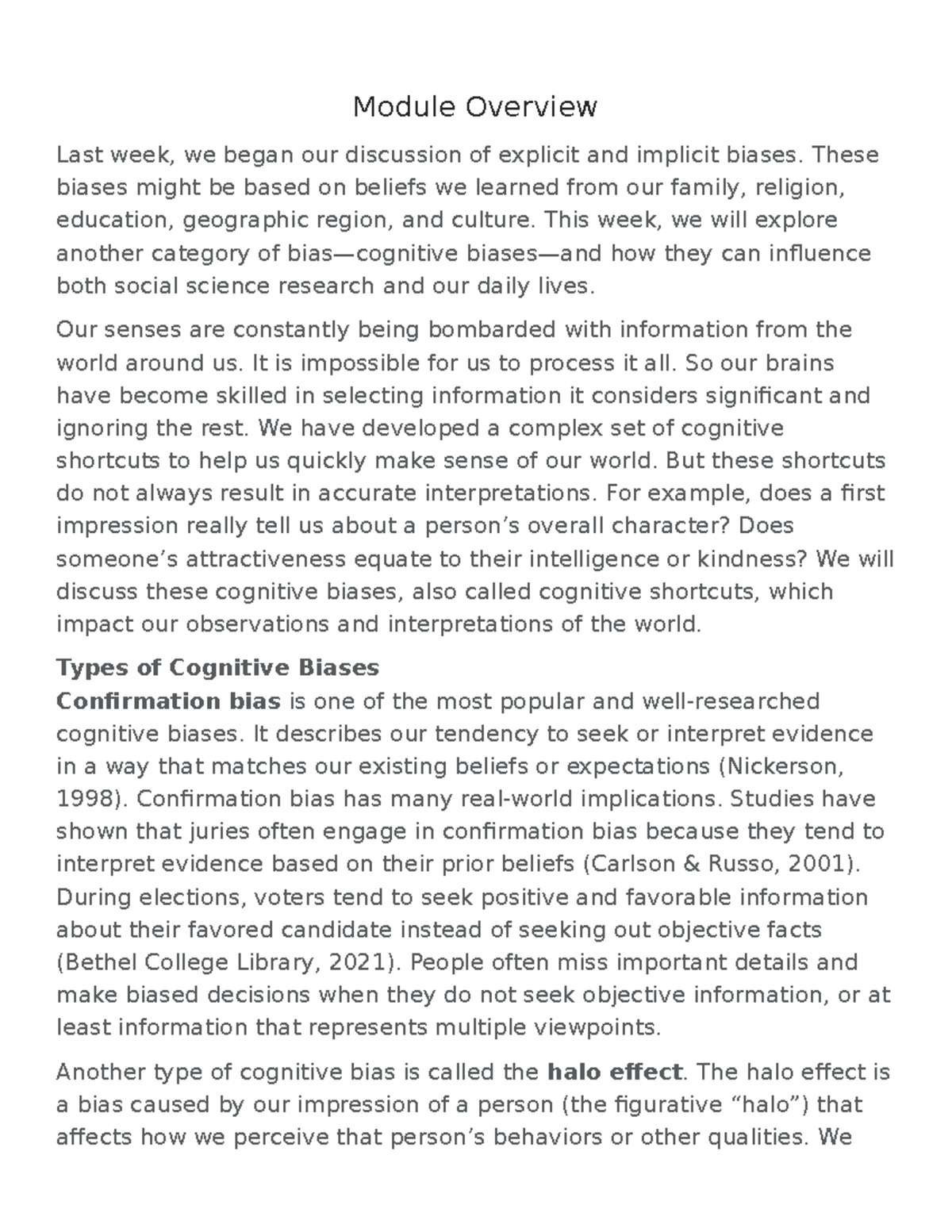 SCS-100 Module 3 Notes - Module Overview Last week, we began our ...