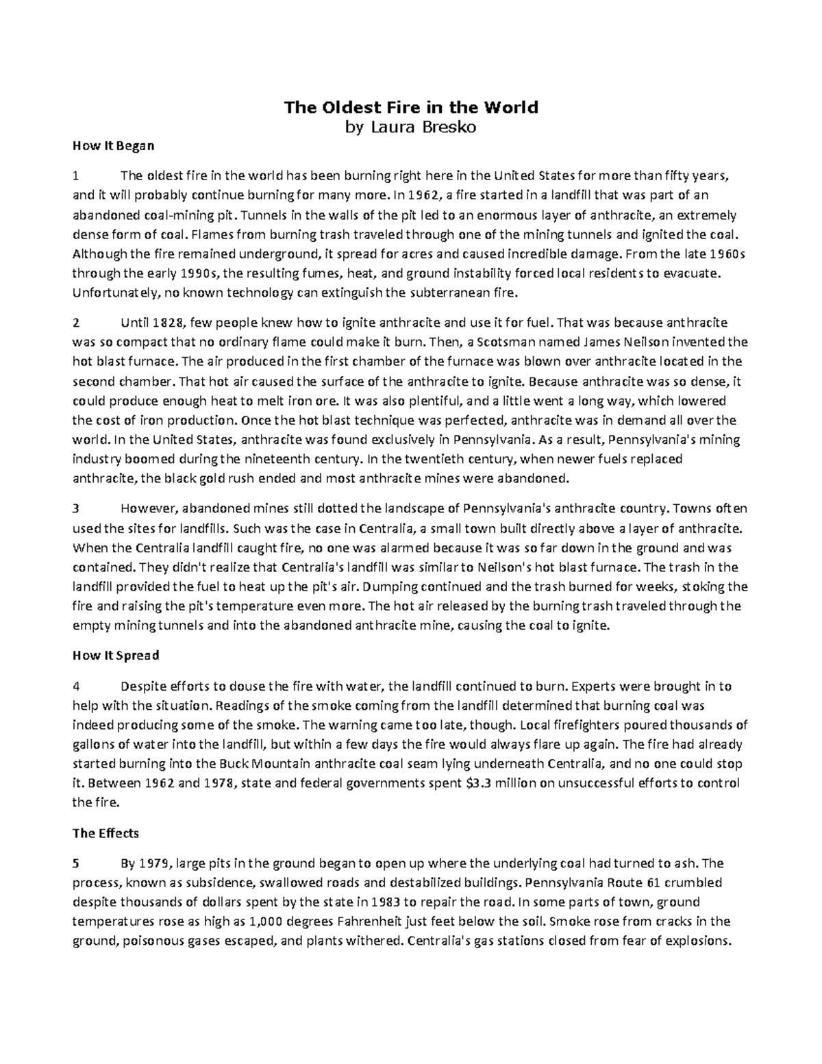 Unit 1B Text Set - The Oldest Fire in the World by Laura Bresko How It ...